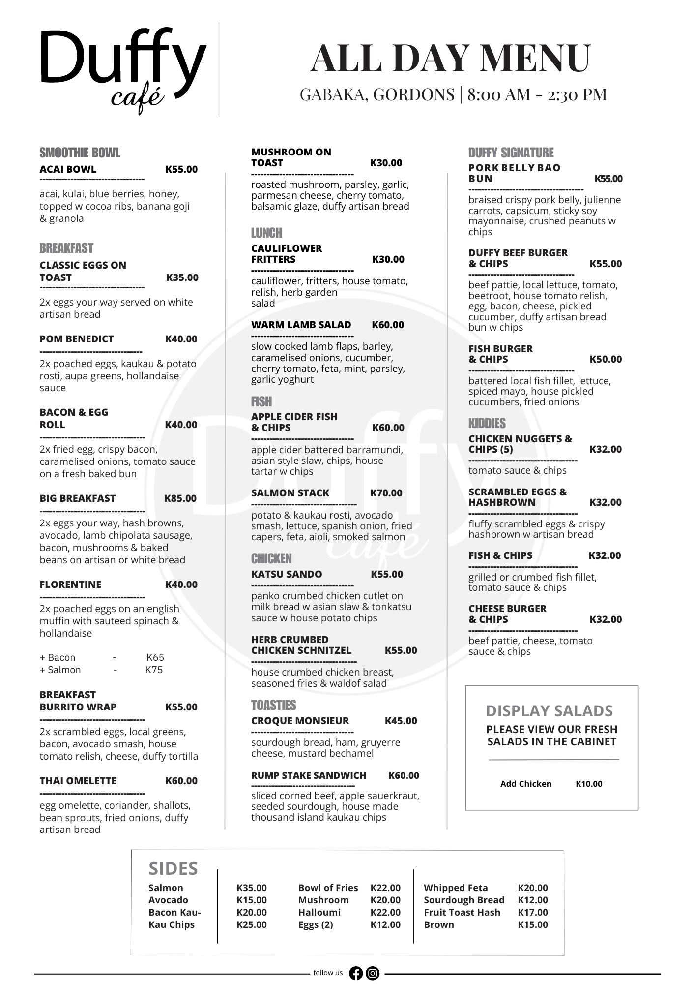 Our Menu - Duffy Café